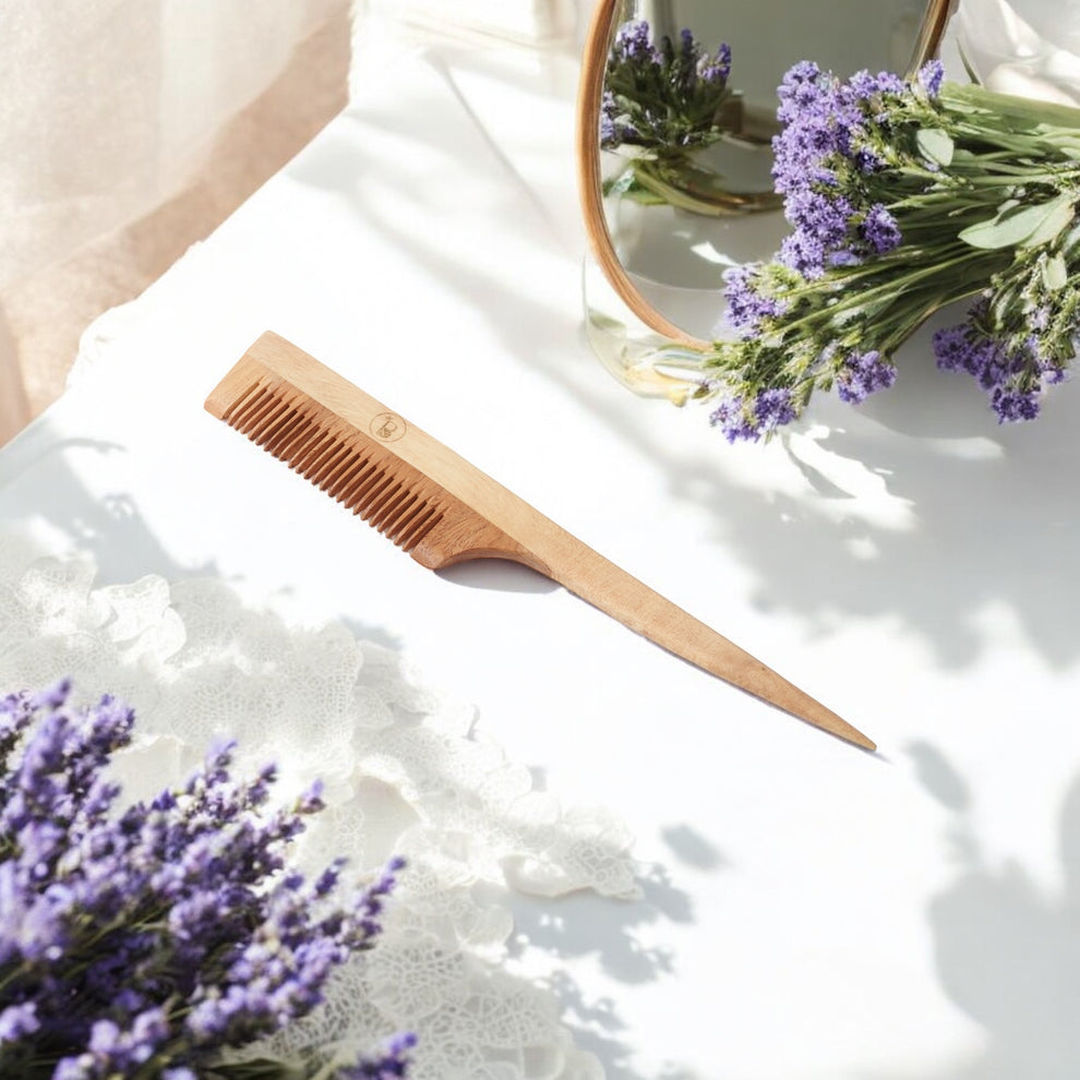 Neem Tail Comb | 100% Natural Neem Wood | Antimicrobial Precision Hair ...